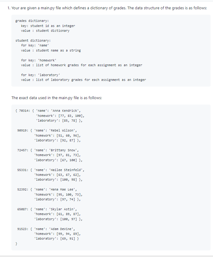 1. Your are given a main.py file which defines a | Chegg.com