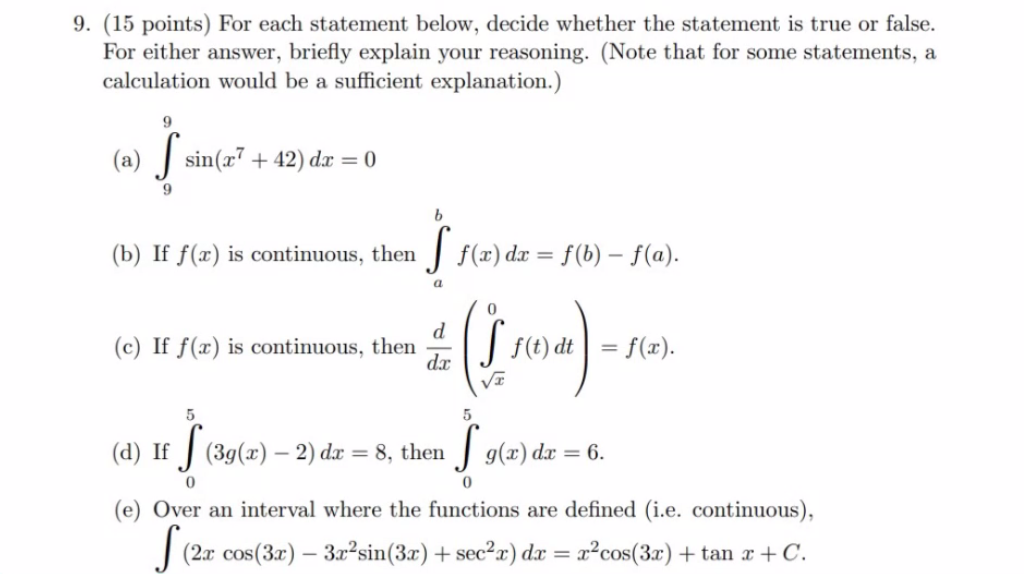 Solved 9. (15 points) For each statement below, decide | Chegg.com