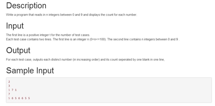 Solved Description Input Output Sample Input Write A Program