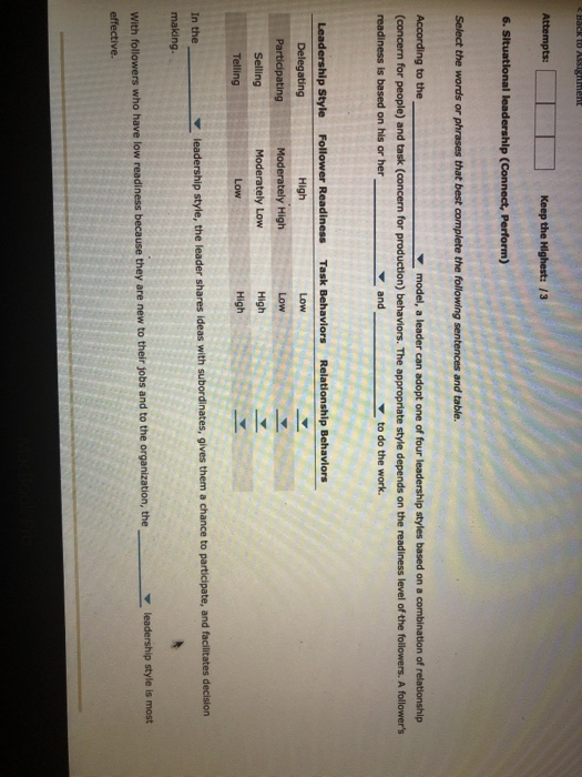 Solved 6. According to the (concern for people) and task | Chegg.com