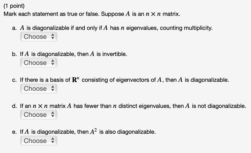 Solved (1 point) Mark each statement as true or false. | Chegg.com
