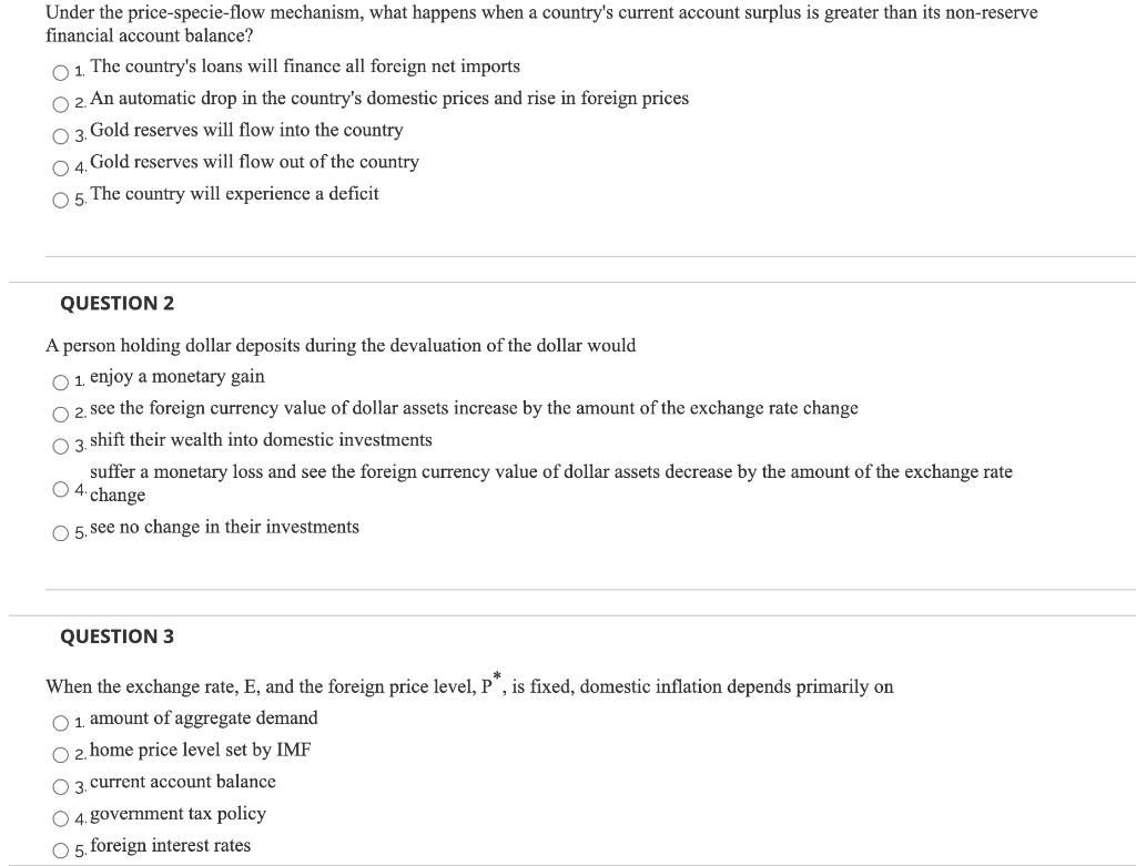 Solved Under the price-specie-flow mechanism, what happens | Chegg.com