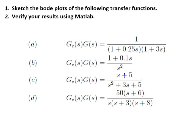 Solved 1. Sketch the bode plots of the following transfer | Chegg.com