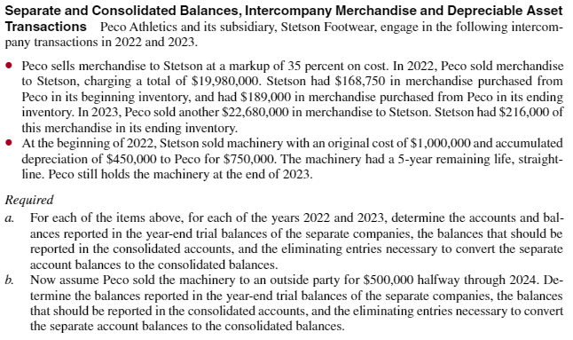 Separate and Consolidated Balances, Intercompany | Chegg.com