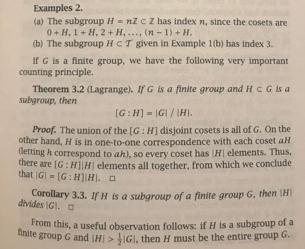 Solved Examples 2. (a) The subgroup H-nz Z has index n, | Chegg.com