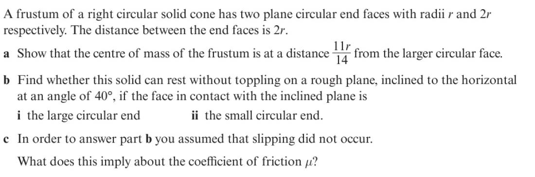 Solved A frustum of a right circular solid cone has two | Chegg.com