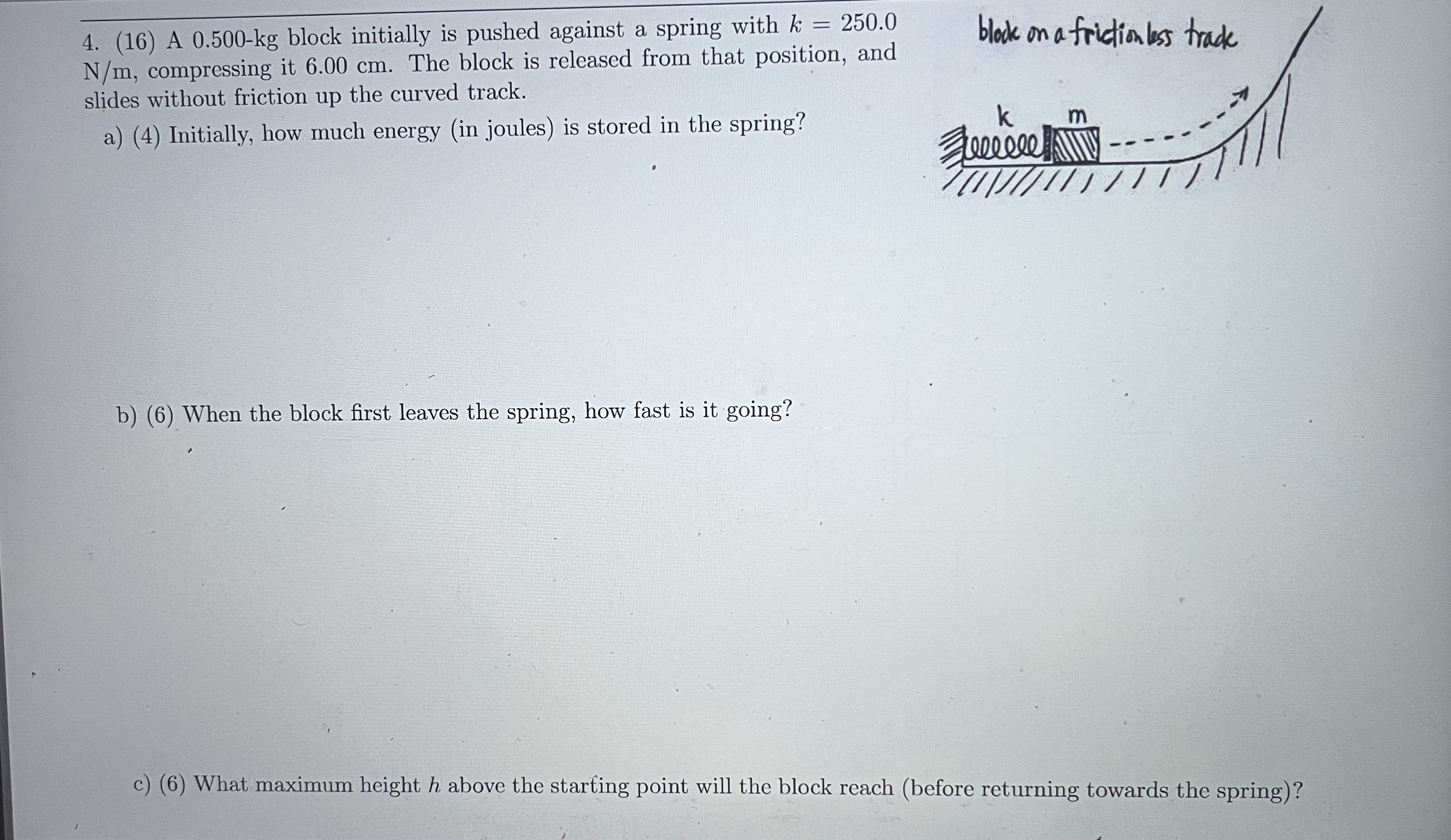 Solved 4. (16) A 0.500−kg block initially is pushed against | Chegg.com