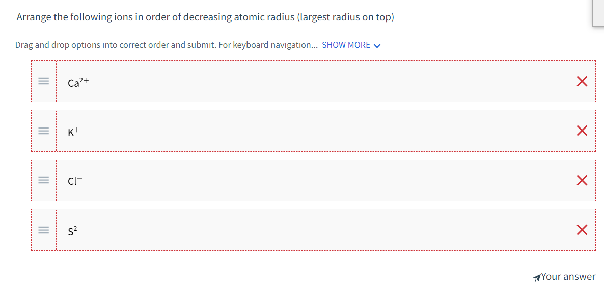 Solved Arrange the following ions in order of decreasing | Chegg.com