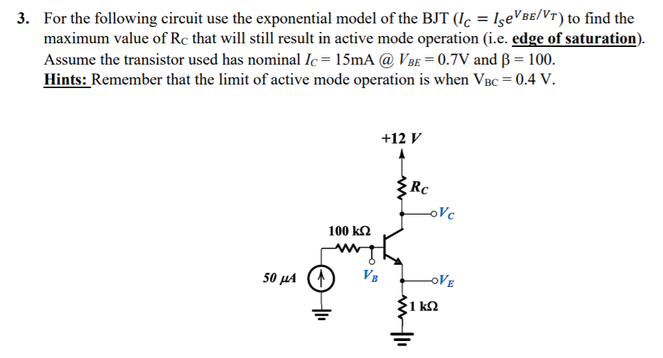 Solved 3. For the following circuit use the exponential | Chegg.com