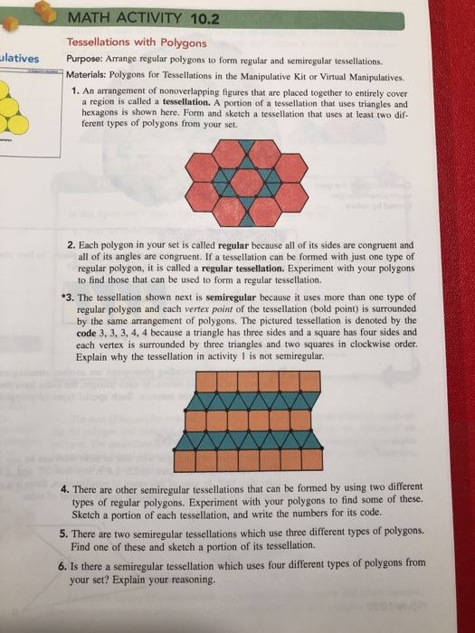 Solved MATHACTIVİTY 10.2 Tessellations with Polygons | Chegg.com