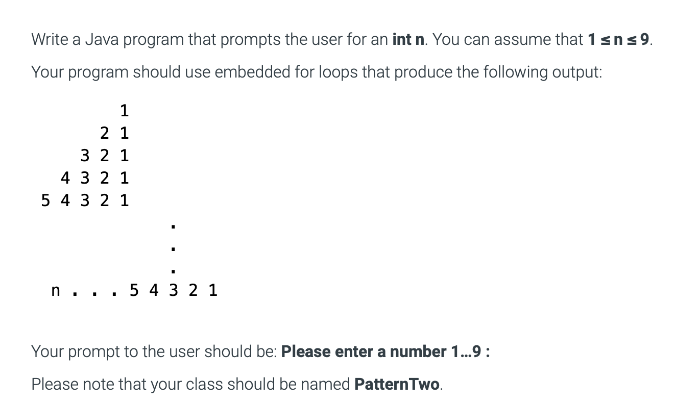 Solved Write a Java program that prompts the user for an int | Chegg.com