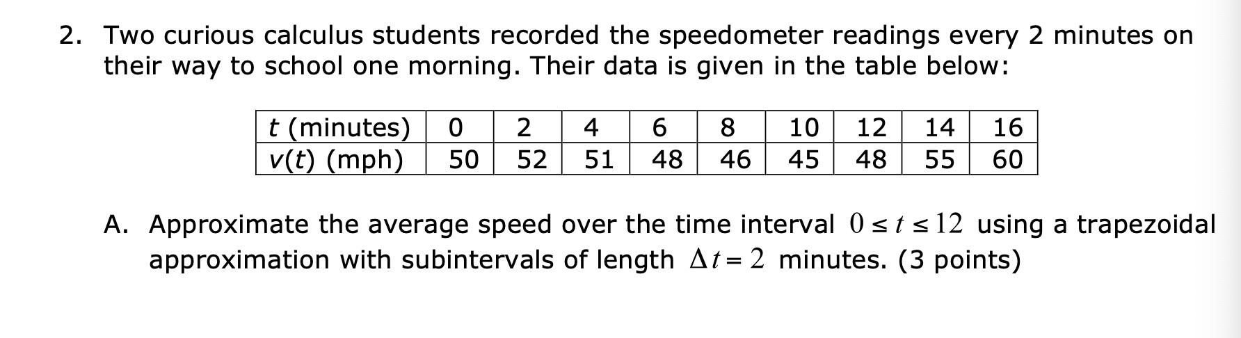 Solved 2. Two curious calculus students recorded the | Chegg.com