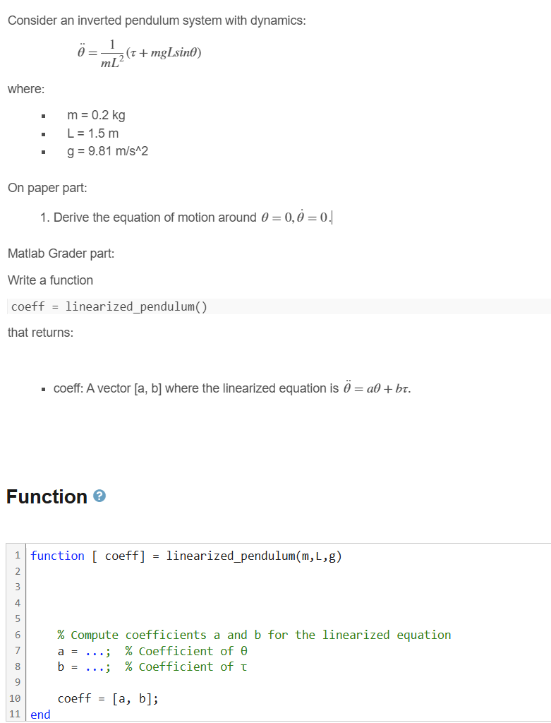 Solved Consider an ﻿inverted pendulum system with | Chegg.com