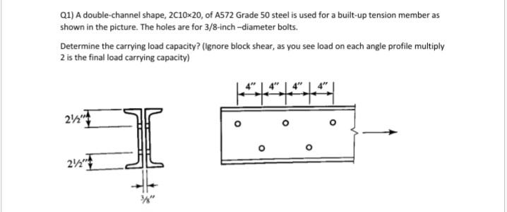 Solved Q1) A double-channel shape, 2C10×20, of A572 Grade 50 | Chegg.com