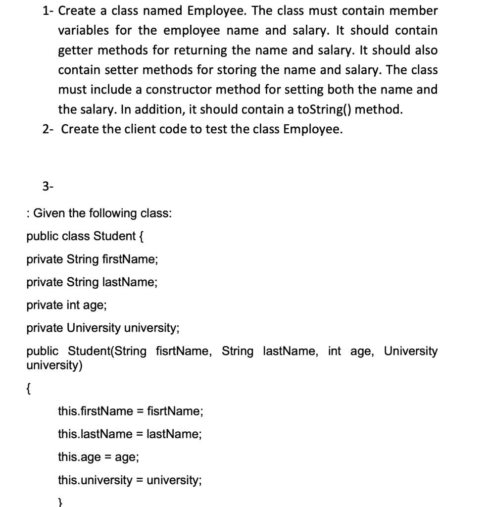Solved 1- Create a class named Employee. The class must | Chegg.com
