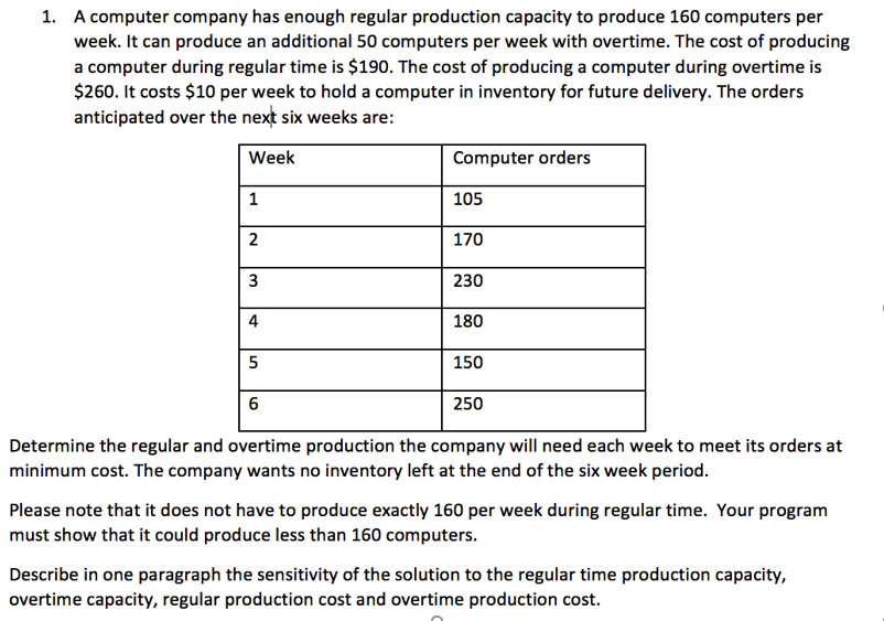 Solved 1. A computer company has enough regular production | Chegg.com