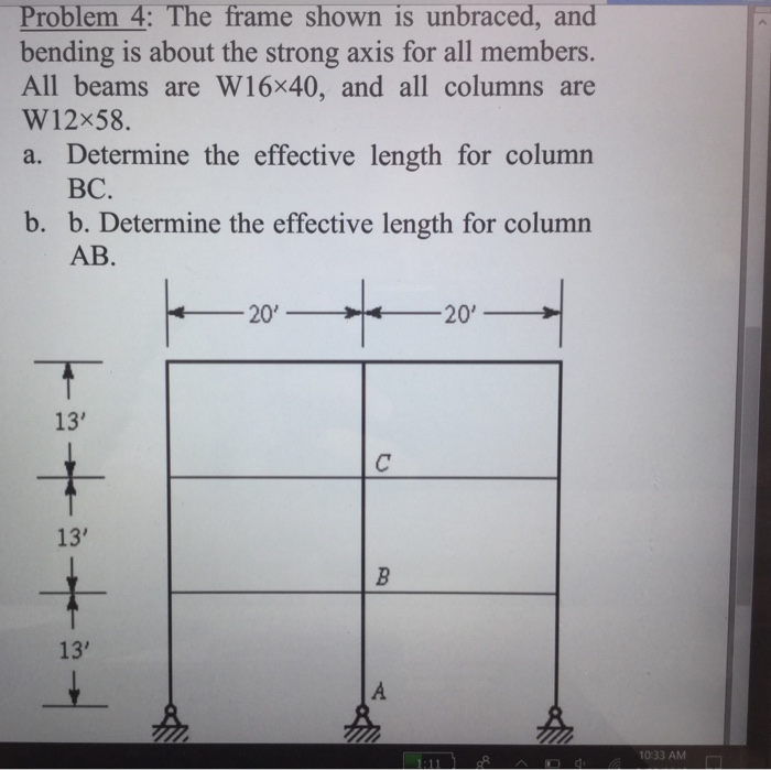 Solved Problem 4: The frame shown is unbraced, and bending | Chegg.com