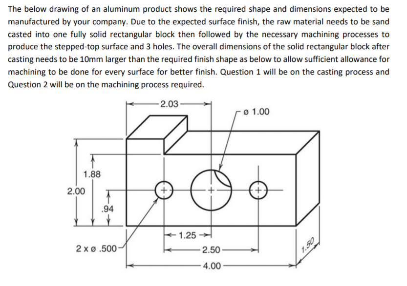 Solved The below drawing of an aluminum product shows the | Chegg.com