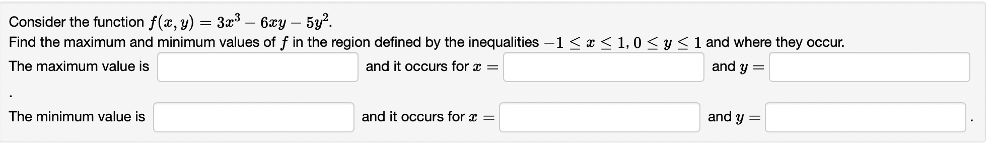 Solved Consider the function f(x,y)=3x3-6xy-5y2.Find the | Chegg.com
