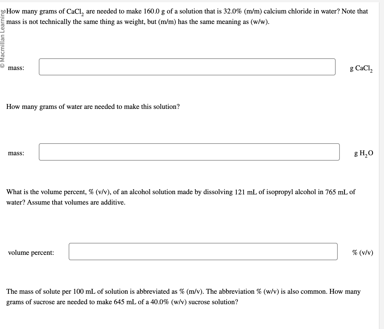 Solved How many grams of CaCl2 ﻿are needed to make 160.0 ﻿g | Chegg.com