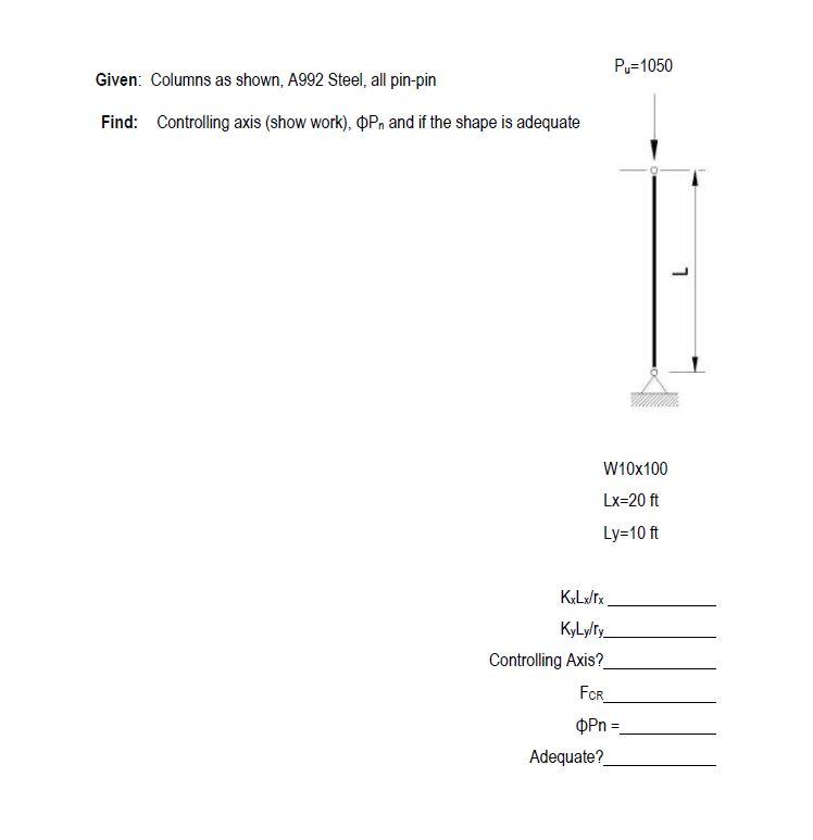 Solved Pu=1050 Given: Columns as shown, A992 Steel, all | Chegg.com