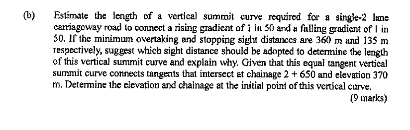 Solved (b) Estimate the length of a vertical summit curve | Chegg.com