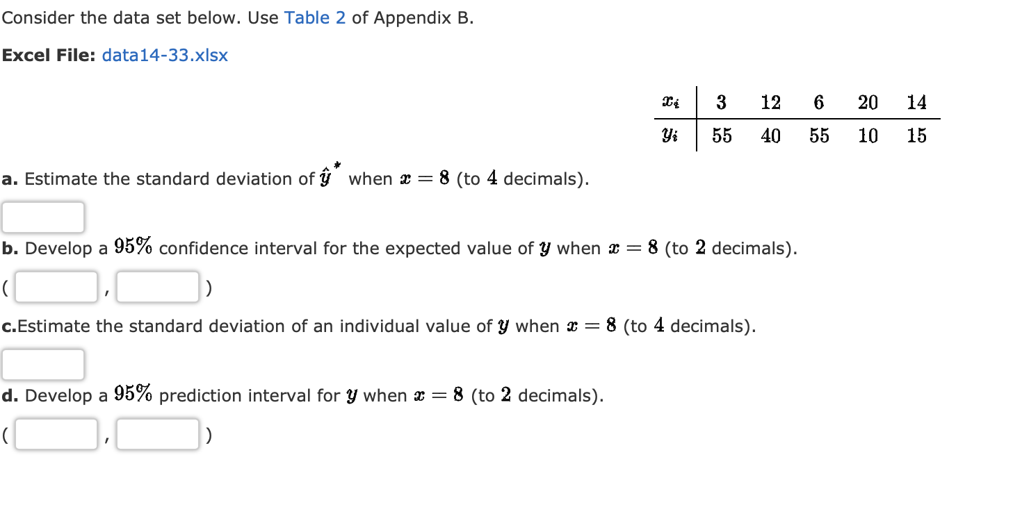 Solved Consider the data set below. Use Table 2 of Appendix | Chegg.com