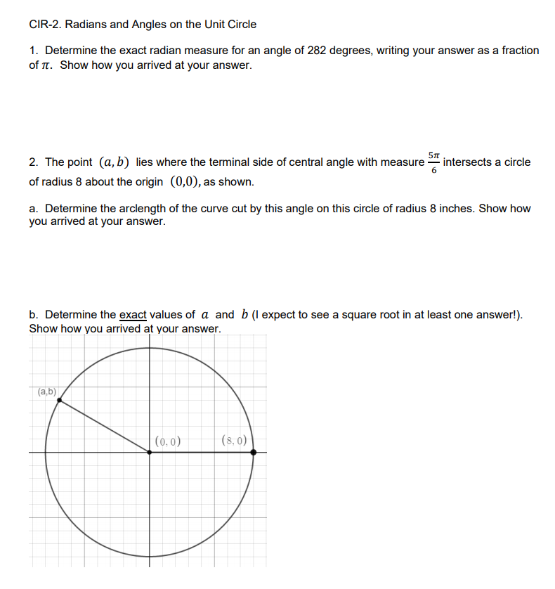 Solved CIR-2. Radians and Angles on the Unit Circle 1. | Chegg.com
