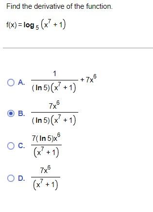 Solved Find the derivative of the function. f(x) = log5 (x + | Chegg.com