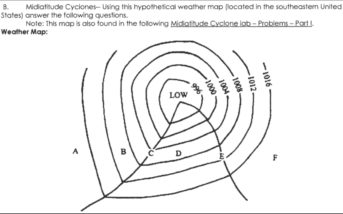 Solved B. Midiatitude Cyclones-- Using this hypothetical | Chegg.com