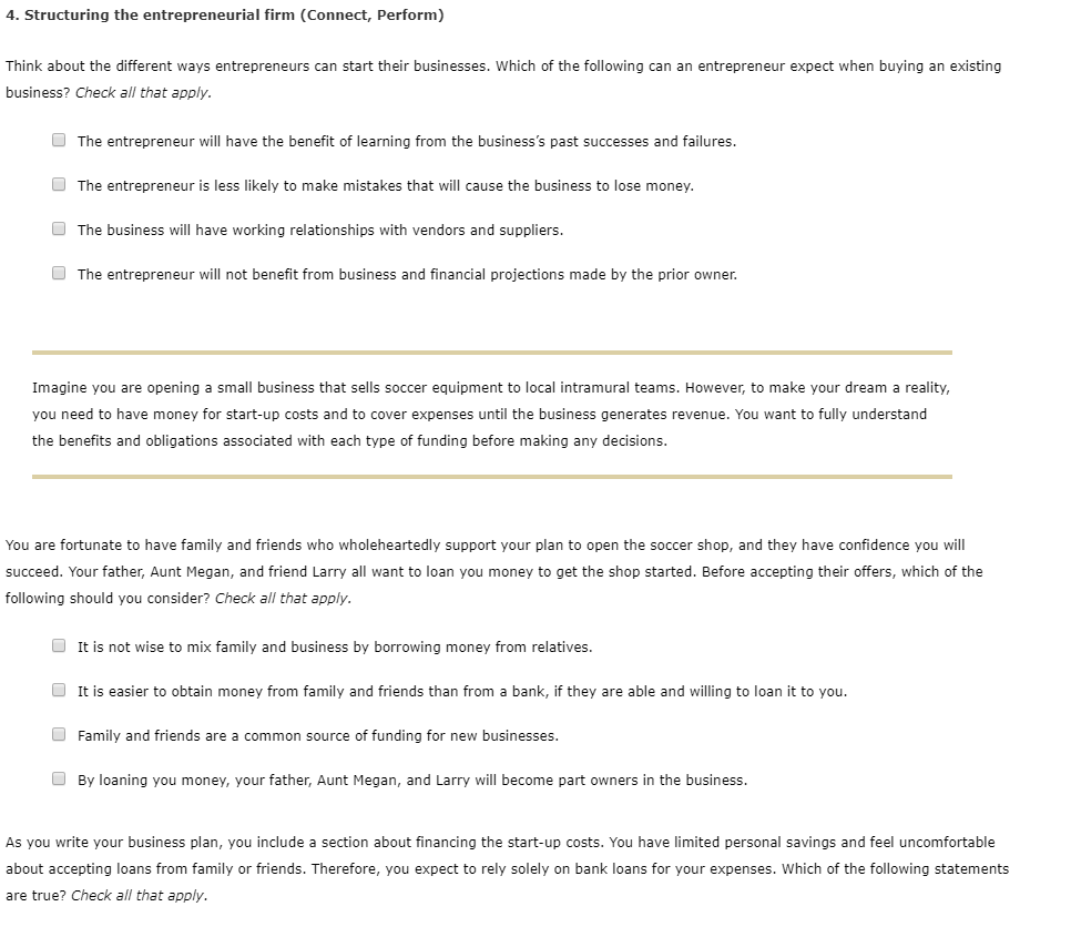Solved 4. Structuring the entrepreneurial firm (Connect, | Chegg.com