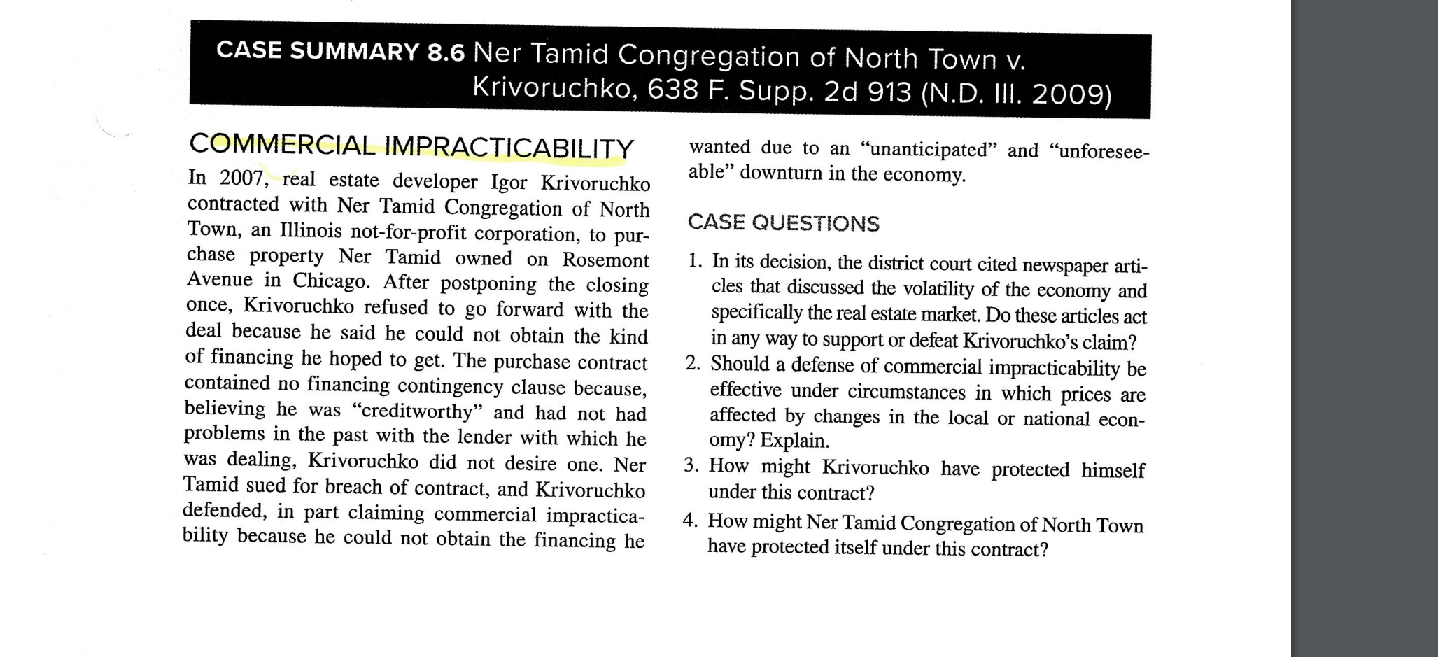 Solved CASE SUMMARY 8.6 Ner Tamid Congregation of North Town | Chegg.com
