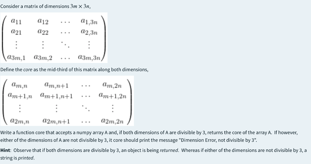 Solved Consider a matrix of dimensions 3m x 3n, 011 012 022 | Chegg.com