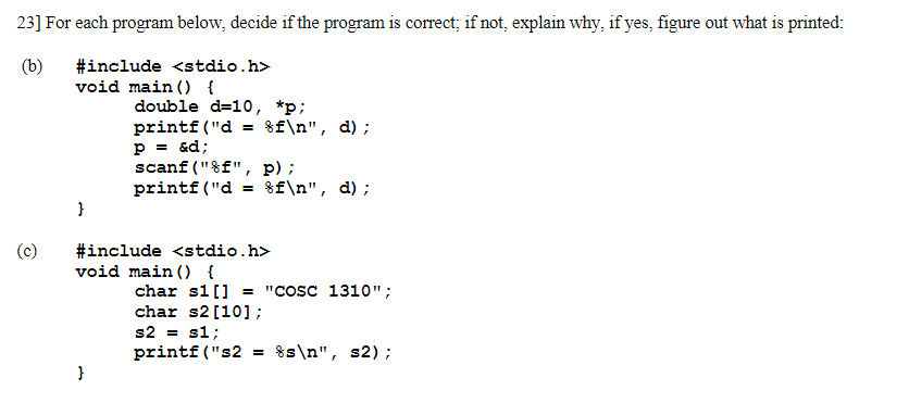 Solved 23] For each program below, decide if the program is | Chegg.com