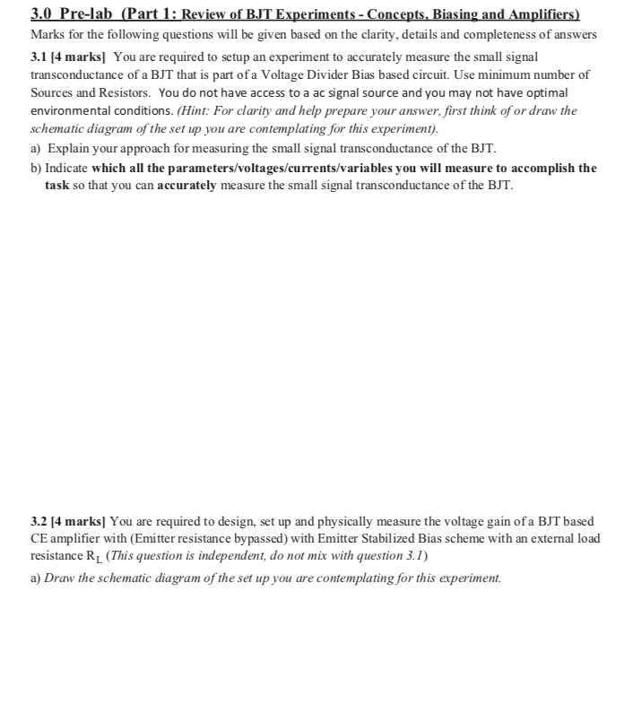 Solved 3.0 Pre-lab (Part 1: Review of BJT Experiments- | Chegg.com