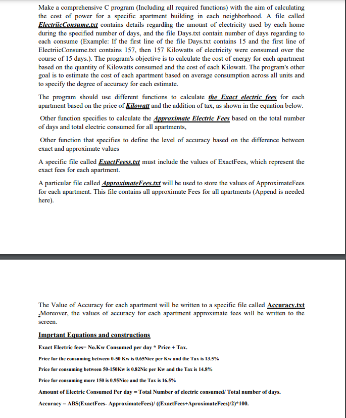 Solved Make a comprehensive C program (Including all | Chegg.com