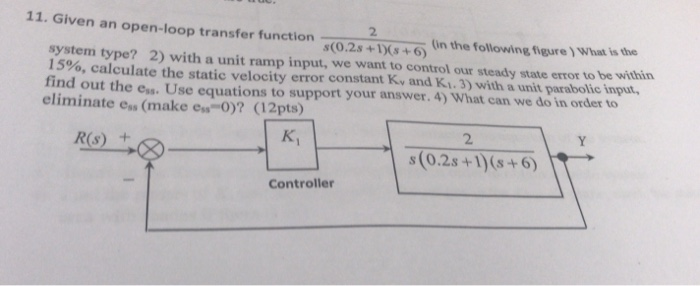 Solved 11. Given an open-loop transfer function (0.2s+1Xs +6 | Chegg.com