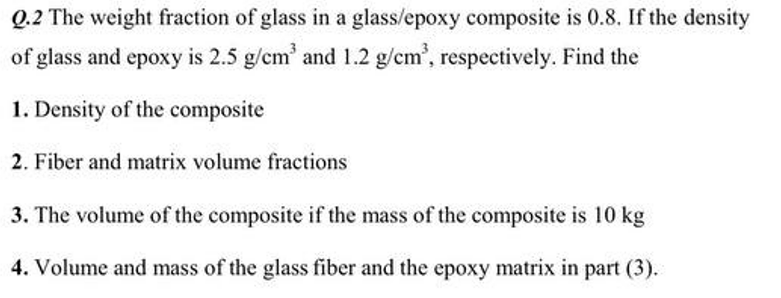 Solved Q.2 The weight fraction of glass in a glass/epoxy | Chegg.com