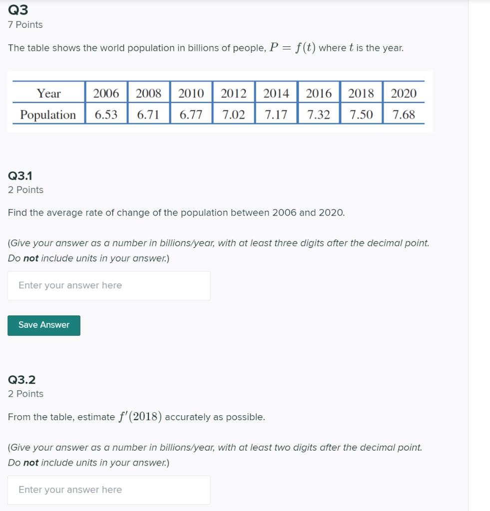 Solved The table shows the world population in billions of | Chegg.com