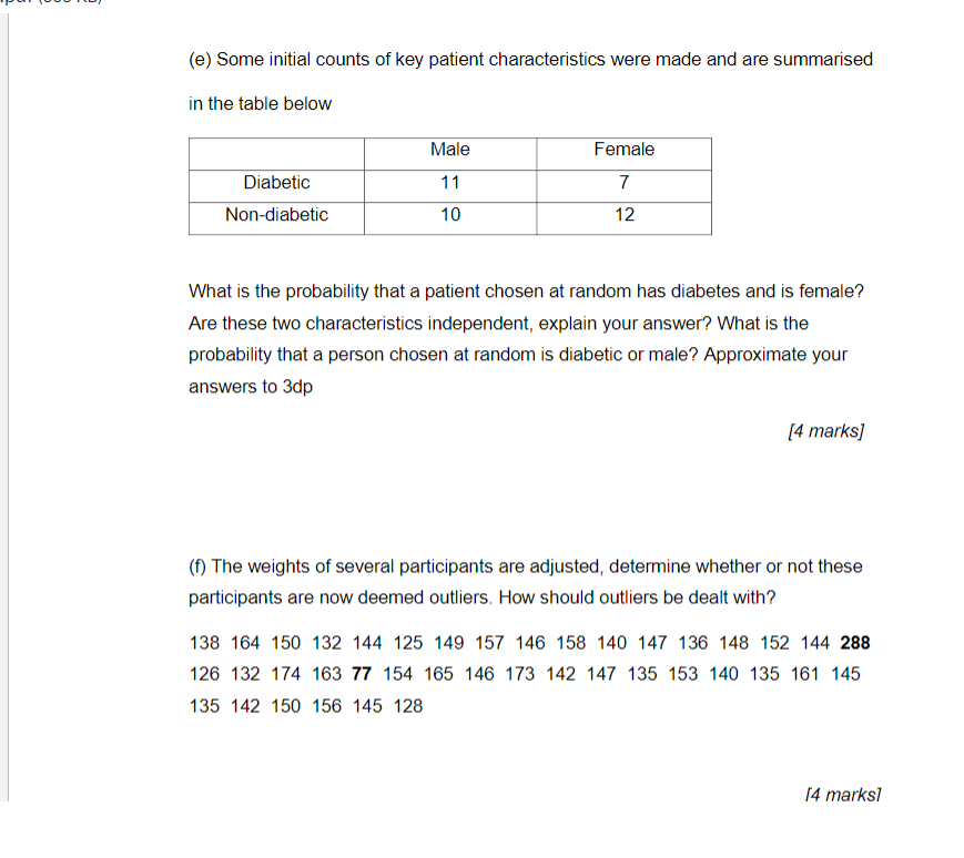 Solved (e) Some initial counts of key patient | Chegg.com