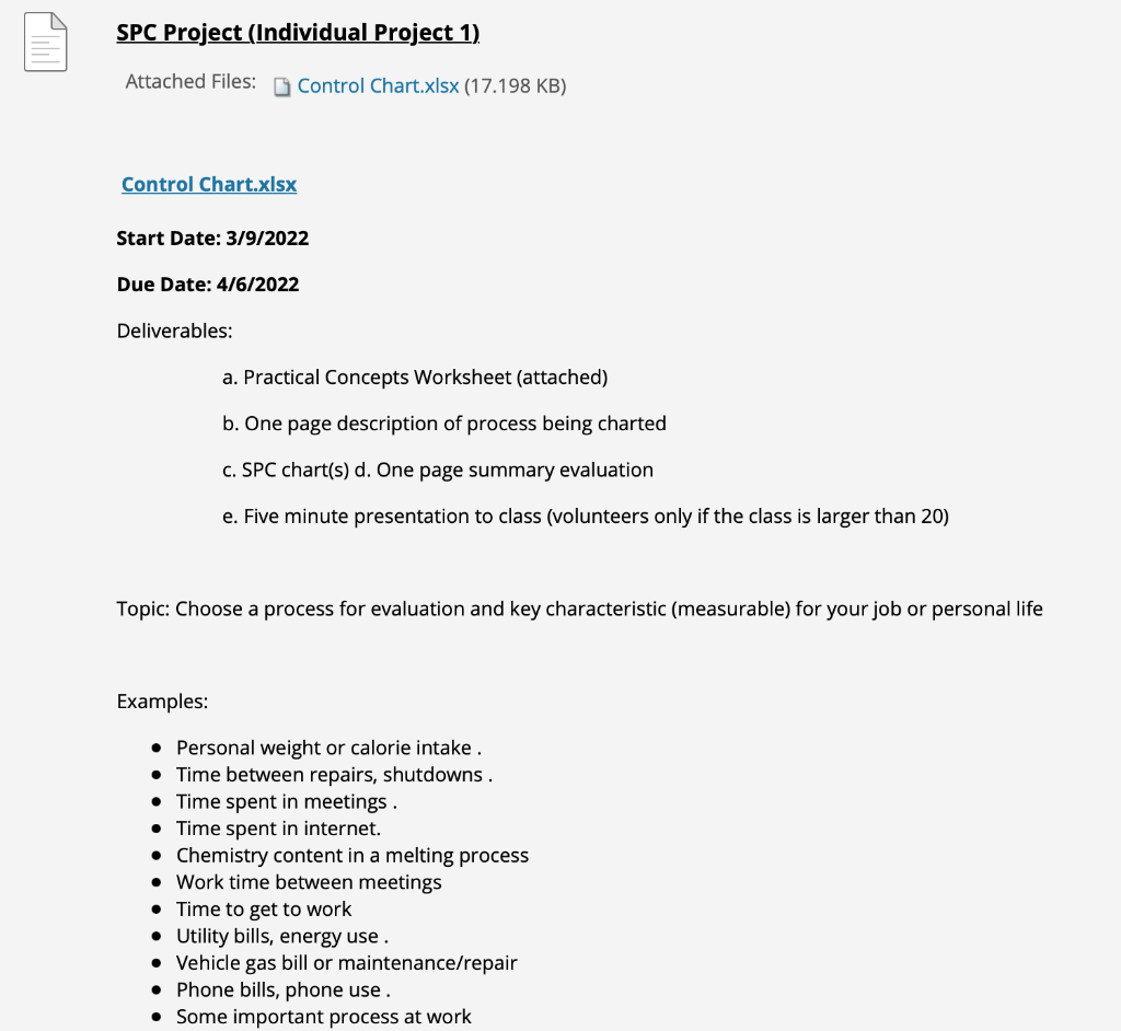 Solved SPC Project (Individual Project 1) Attached Files: | Chegg.com