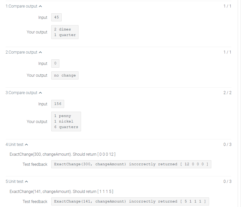 Solved Exact Change C Program halfway works. Below are the | Chegg.com