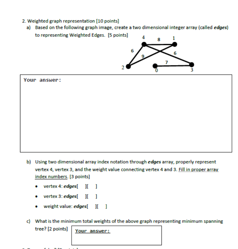 Solved 2. Weighted graph representation (10 points] a) Based | Chegg.com