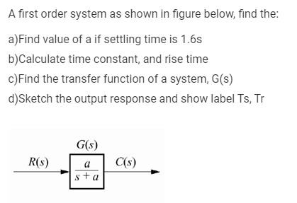 Solved A first order system as shown in figure below, find | Chegg.com