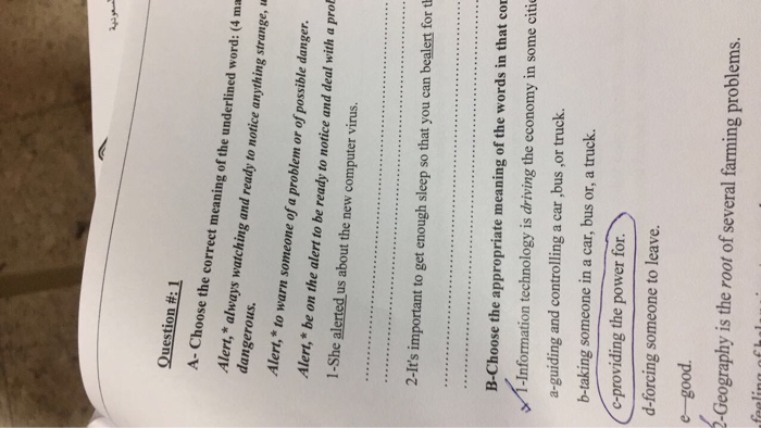 Solved Question 1 A- hoose the correct meaning of the | Chegg.com