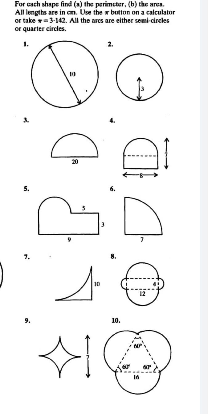 Solved For each shape find (a) the perimeter, (b) the area. | Chegg.com