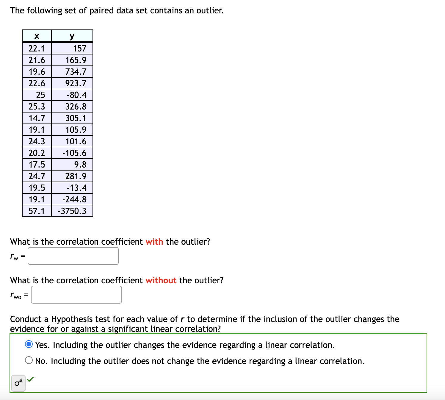 Solved The following set of paired data set contains an | Chegg.com