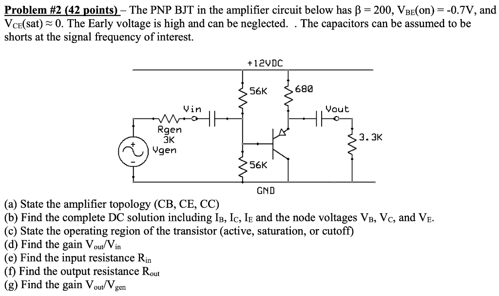 Solved = Problem #2 (42 points) – The PNP BJT in the | Chegg.com Solved = Problem #2 (42 points) – The PNP BJT in the | Chegg.com