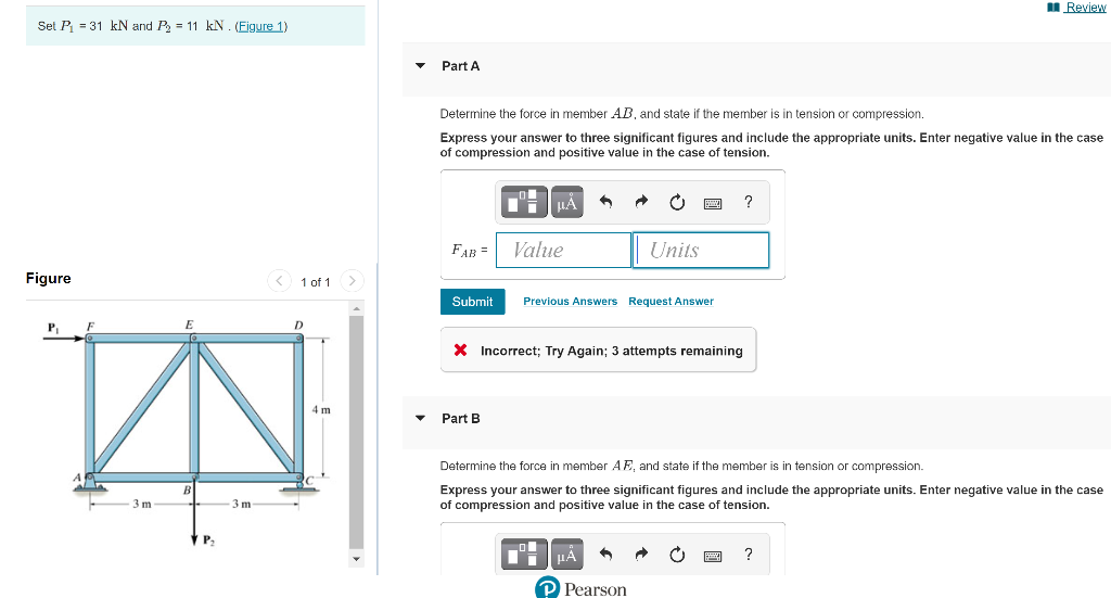 Solved Determine the force in members AB, AE, AF, BC, BE, | Chegg.com