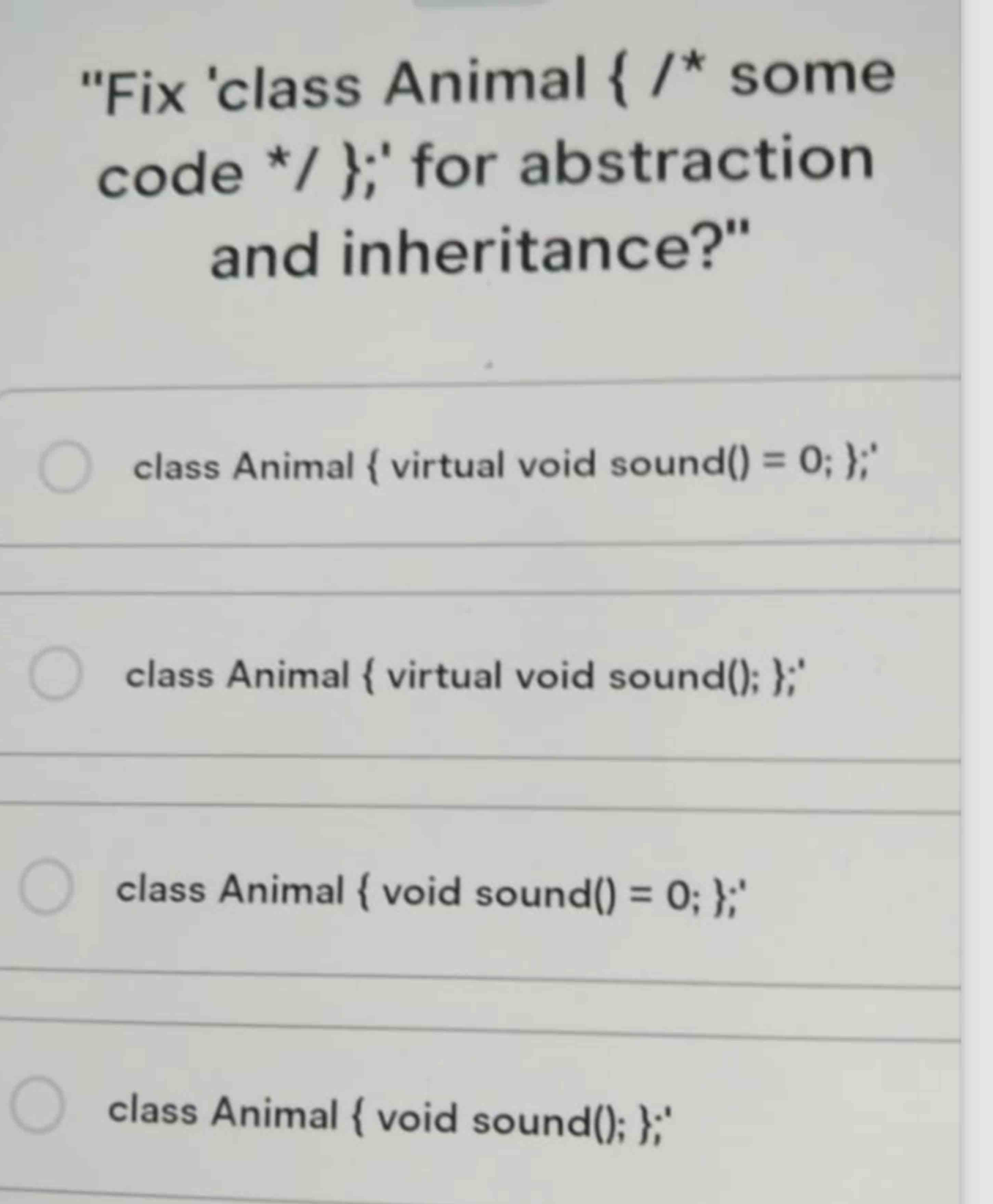 Solved "Fix 'class Animal {??*** ﻿somecode ' ﻿for | Chegg.com